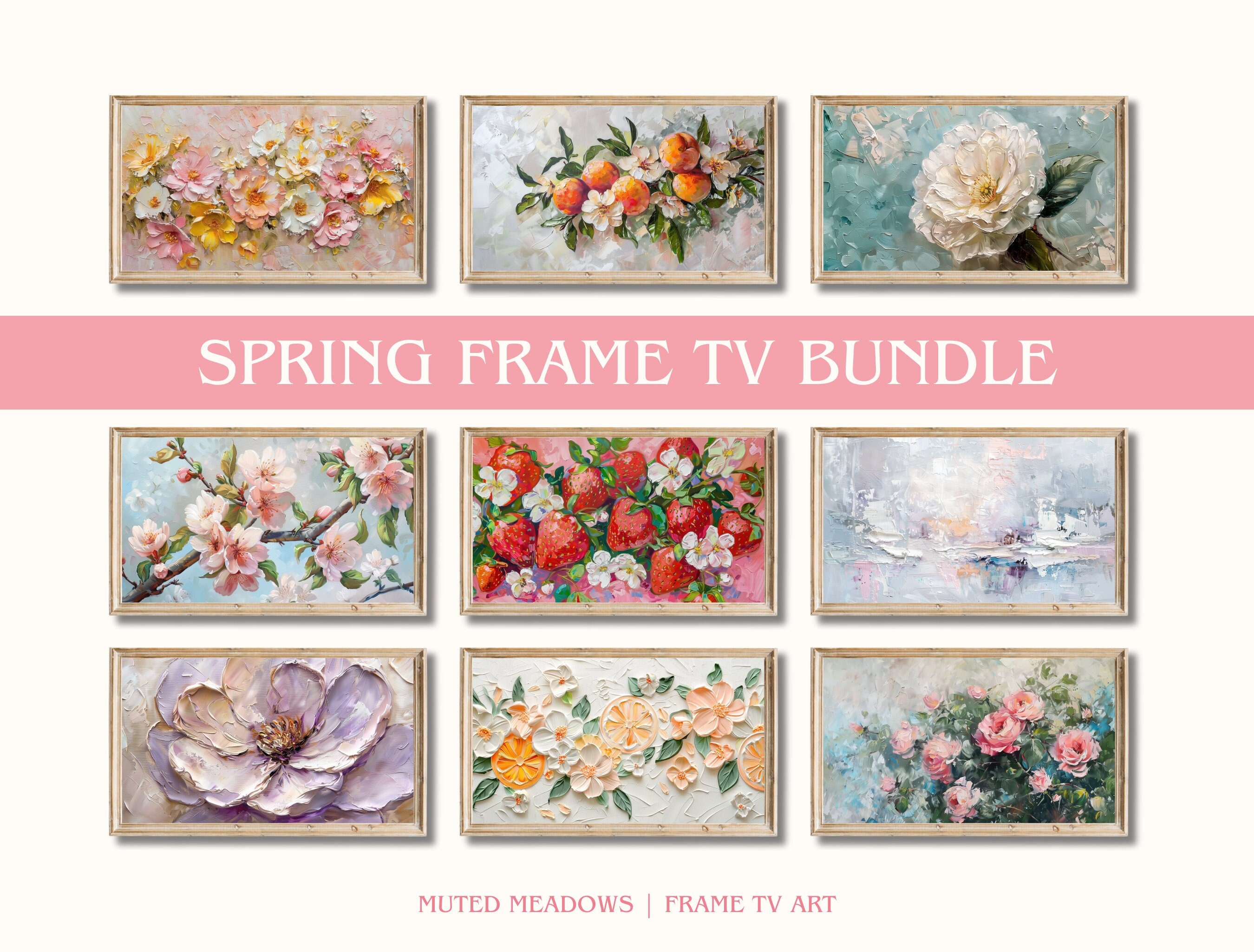 Spring Frame TV Art 9 Pack, Floral Decor, Fruit Decor, Colorful Spring ...