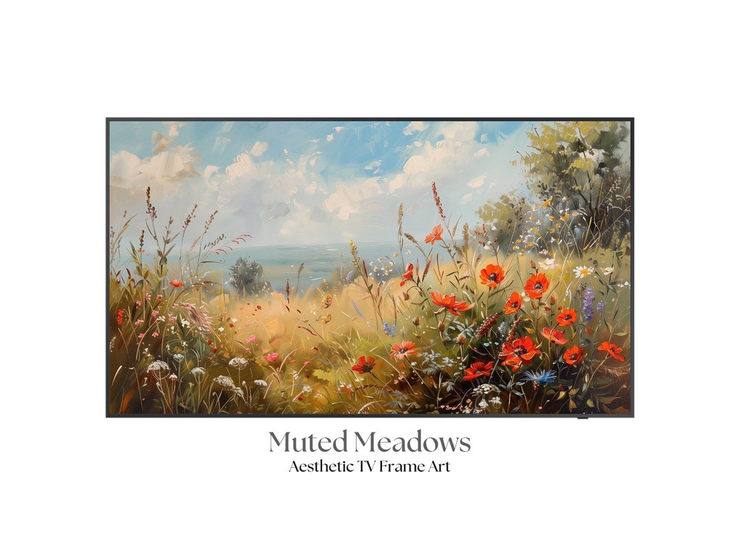 Cliffside Wildflowers in Spring Bloom Frame TV Art, Digital Spring ...