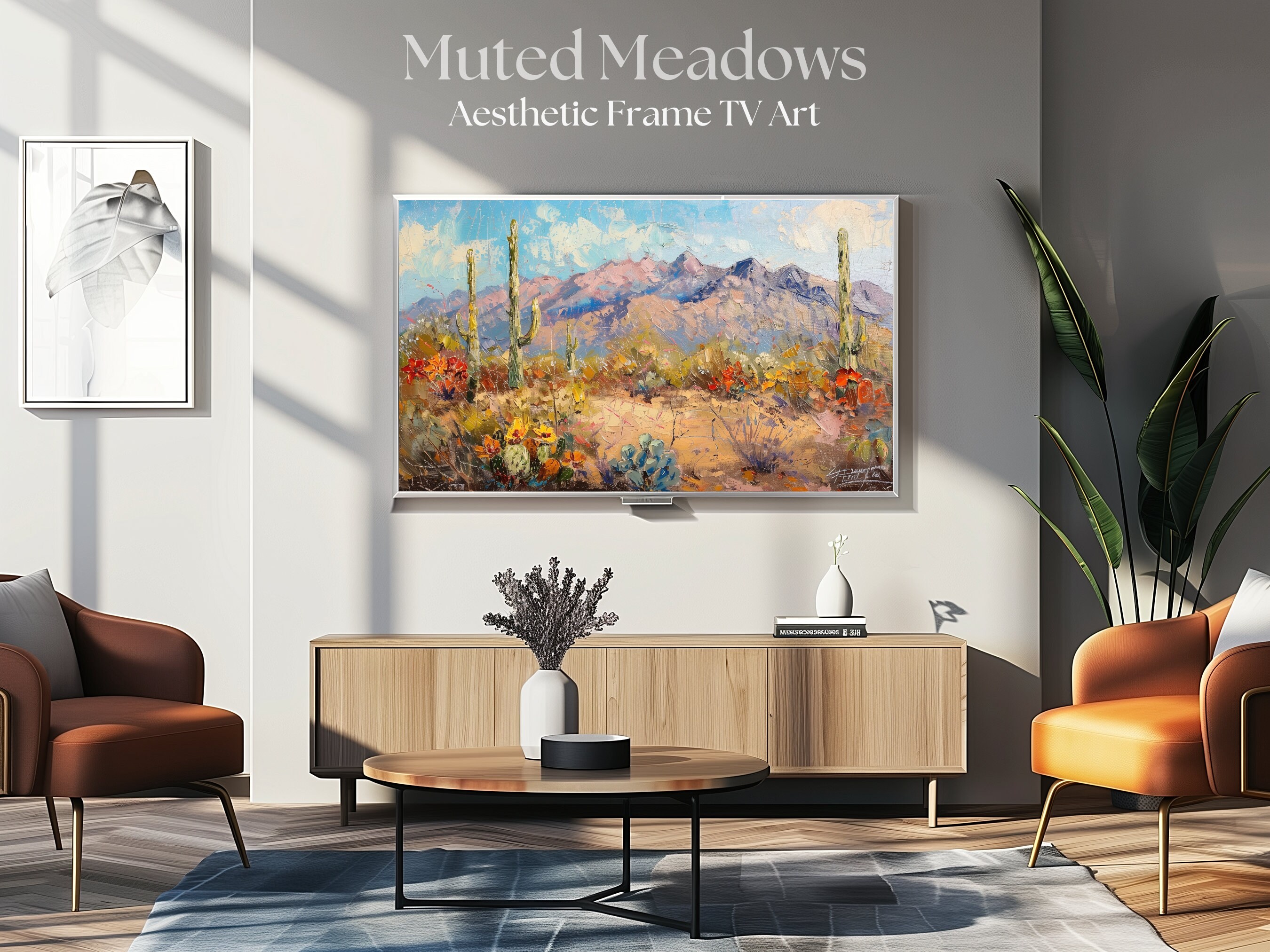 Arizona Desert Frame TV Art, Digital Spring Nature, Textured Flowers ...