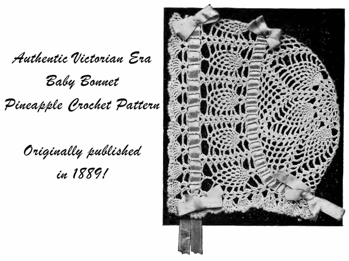 1889 Victorian Baby Bonnet Irish Pineapple Strawberry Crochet Pattern ...