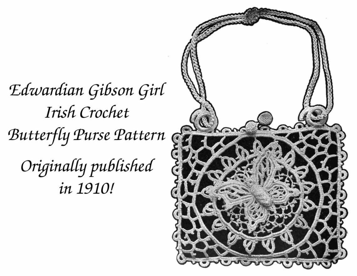 1910 Vintage Irish Crochet Butterfly Purse Handbag Pattern DIY - Etsy