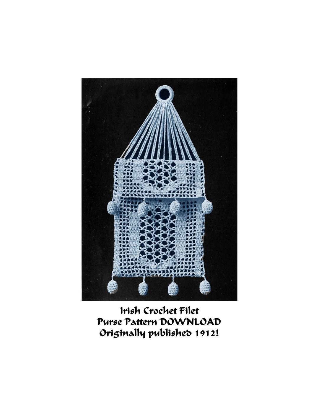 Irish Filet Crochet Purse Pattern DOWNLOAD 1915 Gibson Girl Titanic Era ...