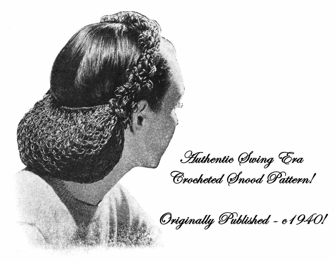 C1940 WWII Snood Pattern 40s Swing Era Ladys Crochet Fishnet Hairnet ...