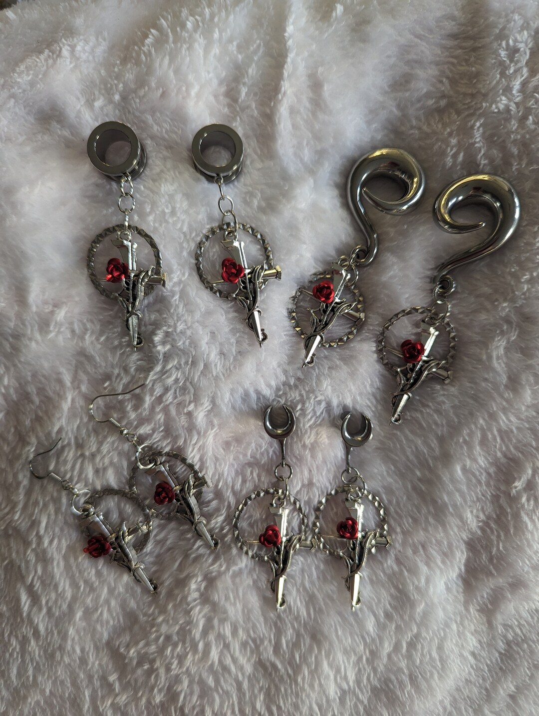 Gothic Earrings Silver Daggers and Roses With Textured Circle, Hopeless ...