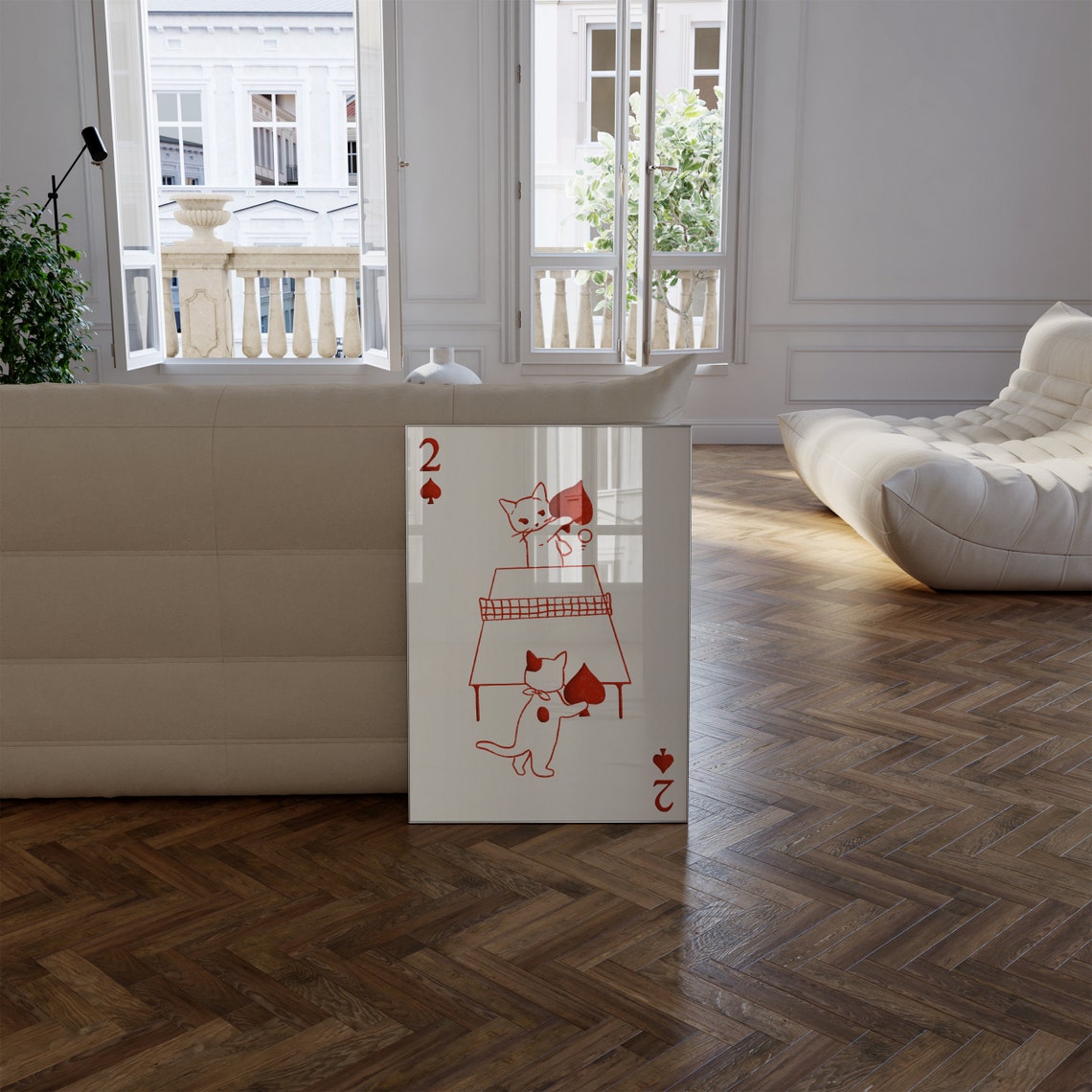 Cats Playing Ping Pong Tennis Card Retro Wall Art Print Living Bedroom ...