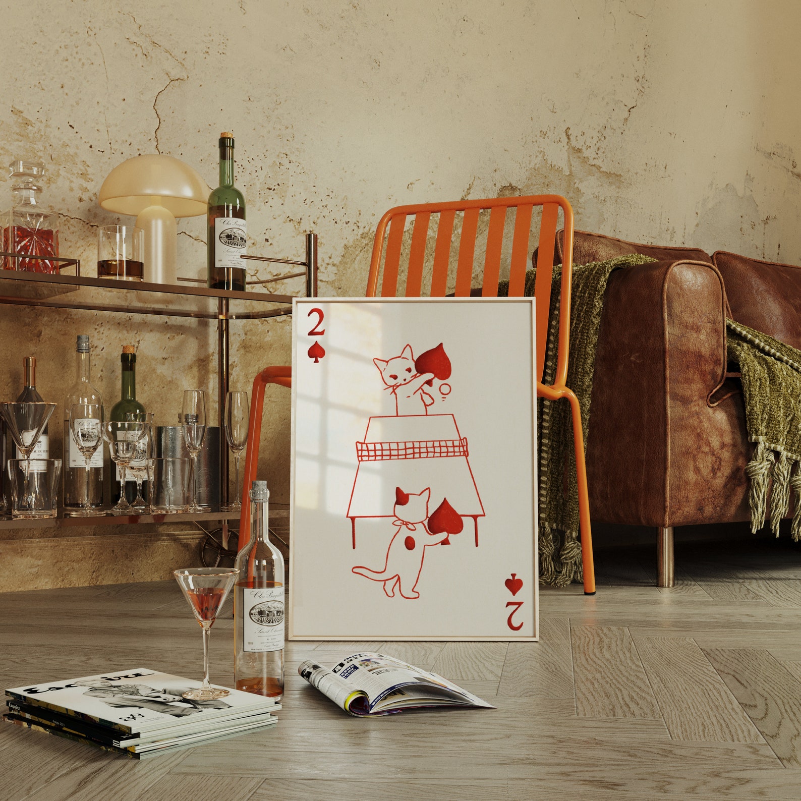 Cats Playing Ping Pong Tennis Card Retro Wall Art Print Living Bedroom ...