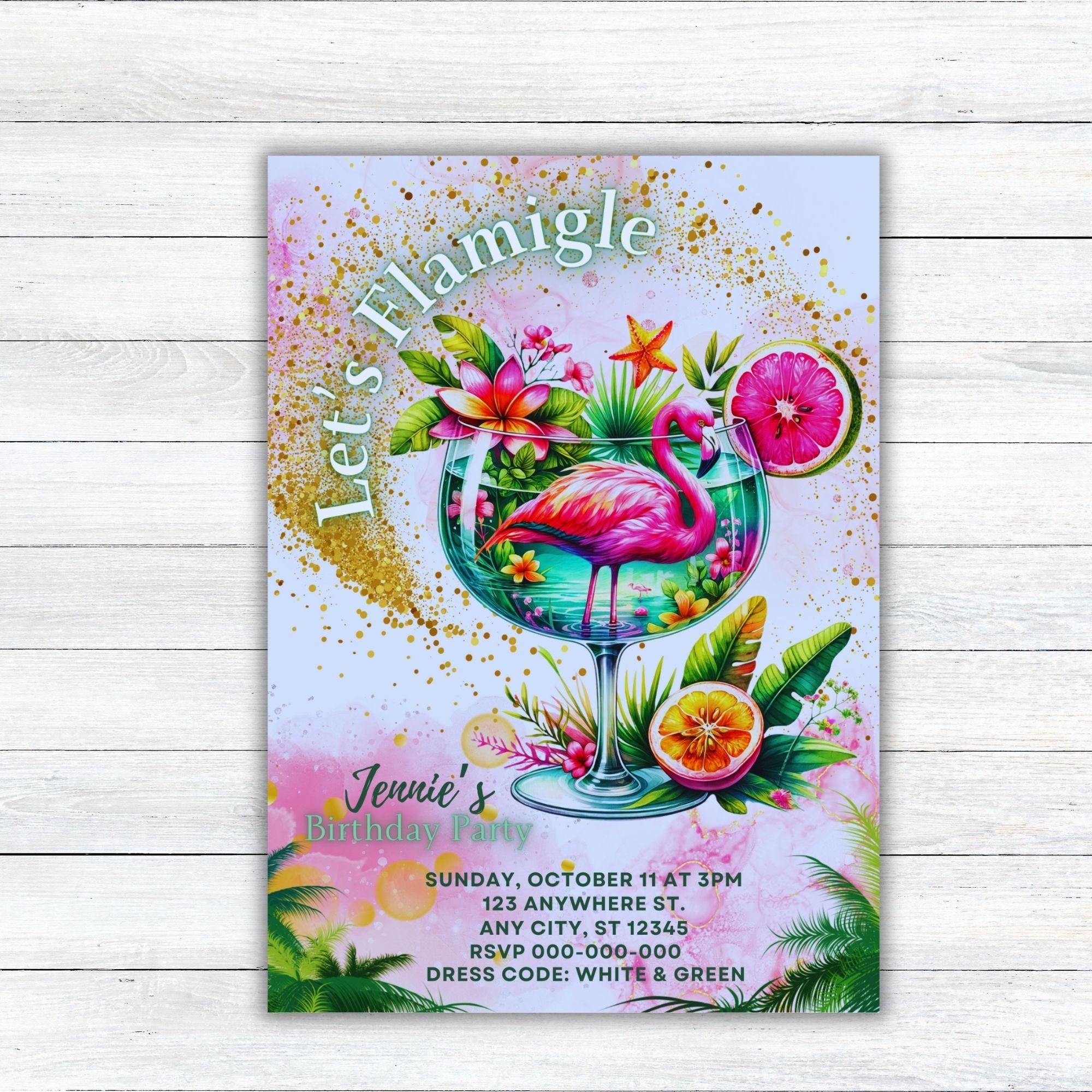 Tropical Birthday Party Invitation, Flamingo Invitation, Cocktail ...