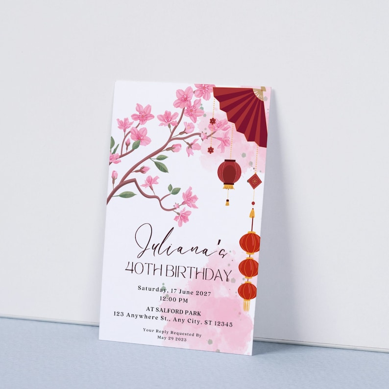 Printable Japanese Invitation Set, Japanese Party Invite, Cherry ...