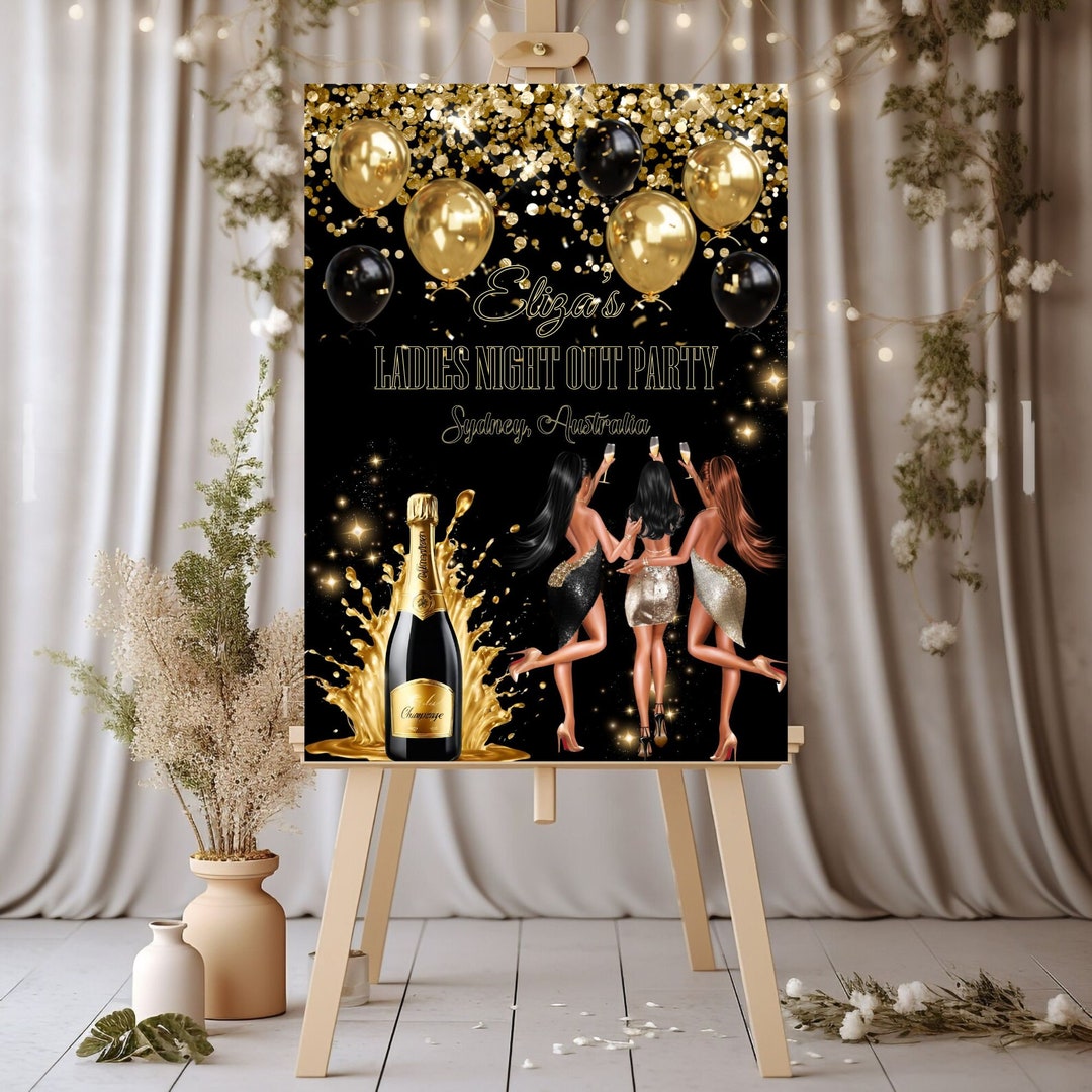 Golden Birthday Welcome Sign, Ladies Night Out Party (digital Download ...