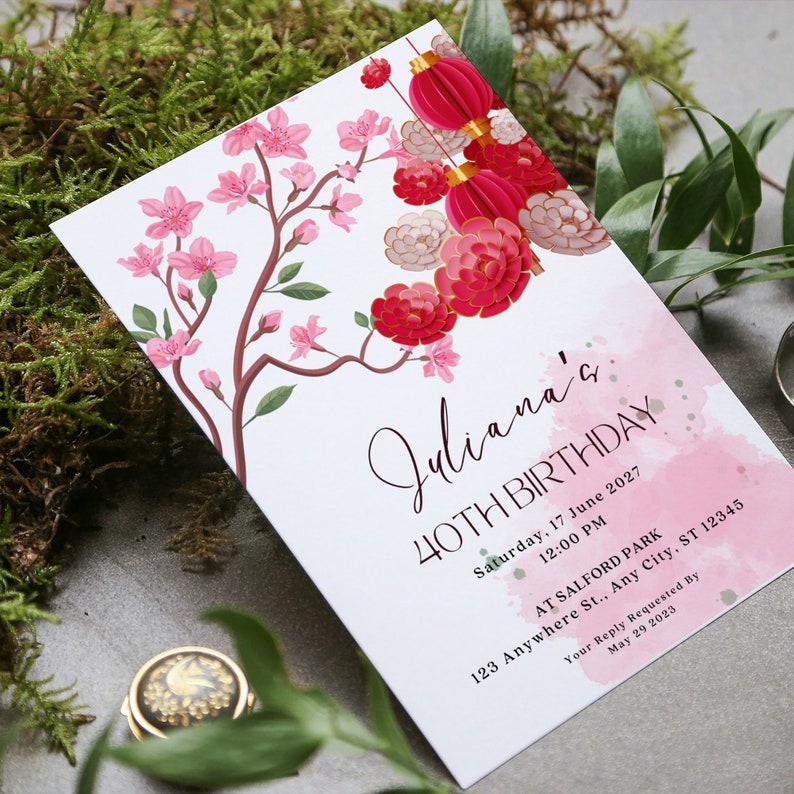 Chinese Birthday Invitation Template, Editable Any Age Birthday ...