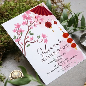 Printable Japanese Invitation Set, Japanese Party Invite, Cherry ...
