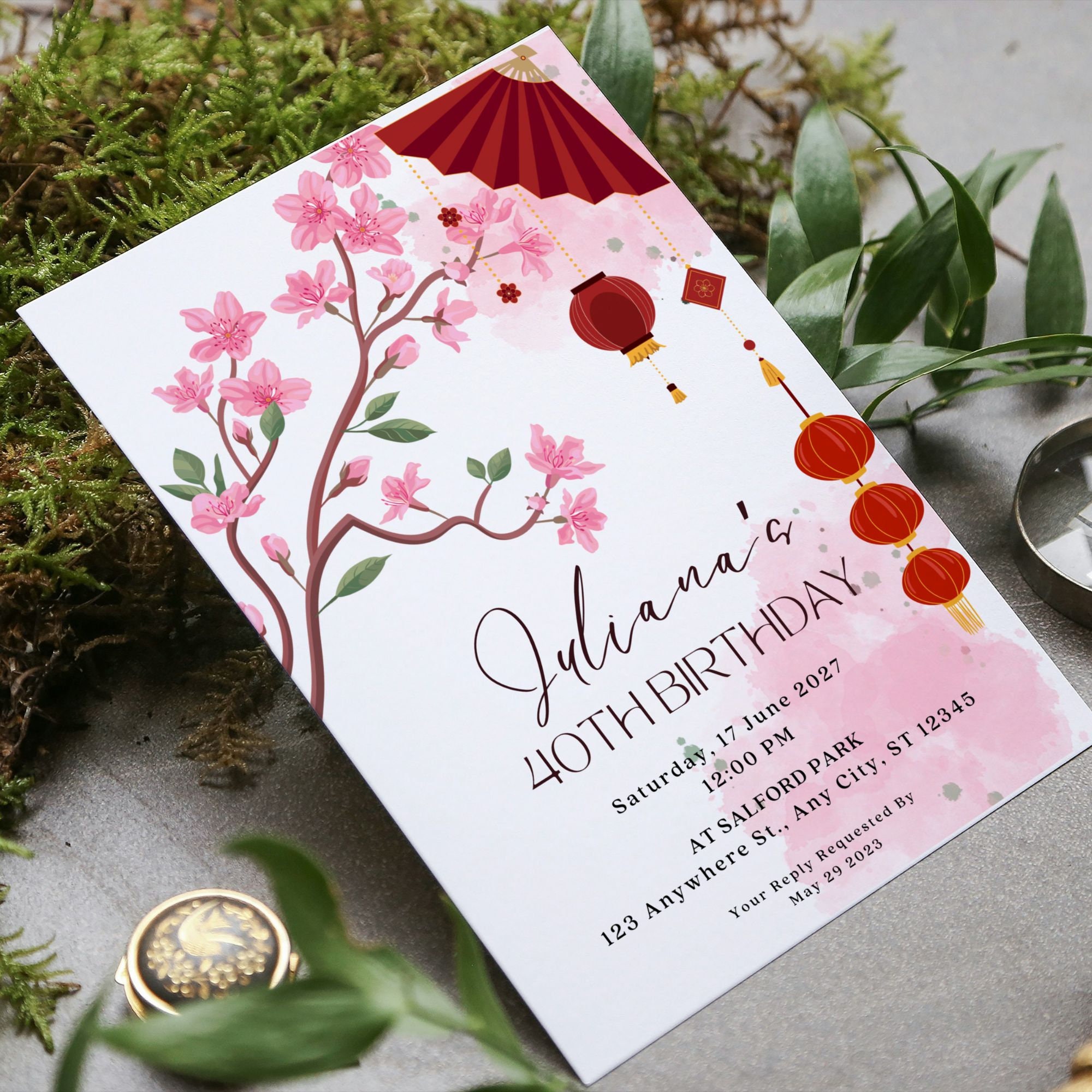 Printable Japanese Invitation Set, Japanese Party Invite, Cherry ...