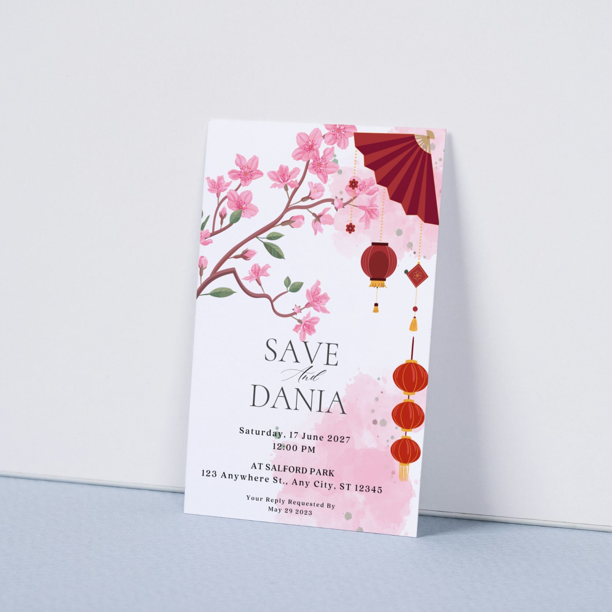Japanese Wedding Invitation, Pink Cherry Blossom Japanese Invitation ...