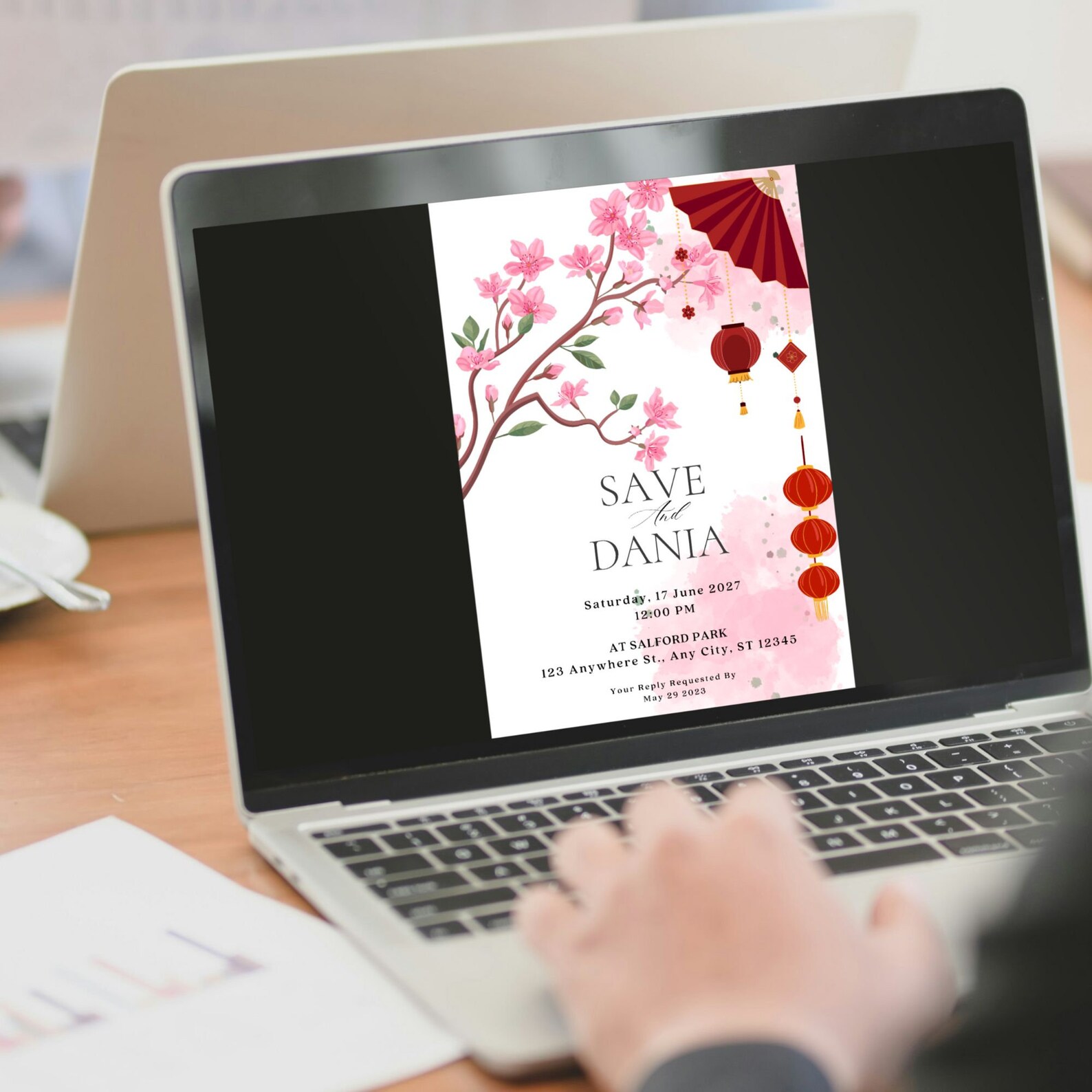 Japanese Wedding Invitation, Pink Cherry Blossom Japanese Invitation ...