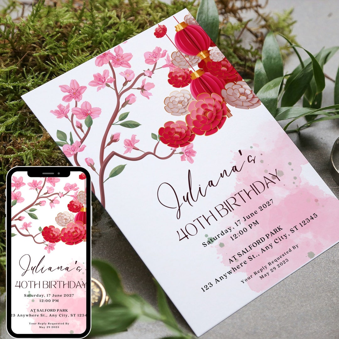 Chinese Birthday Invitation Template, Editable Any Age Birthday ...