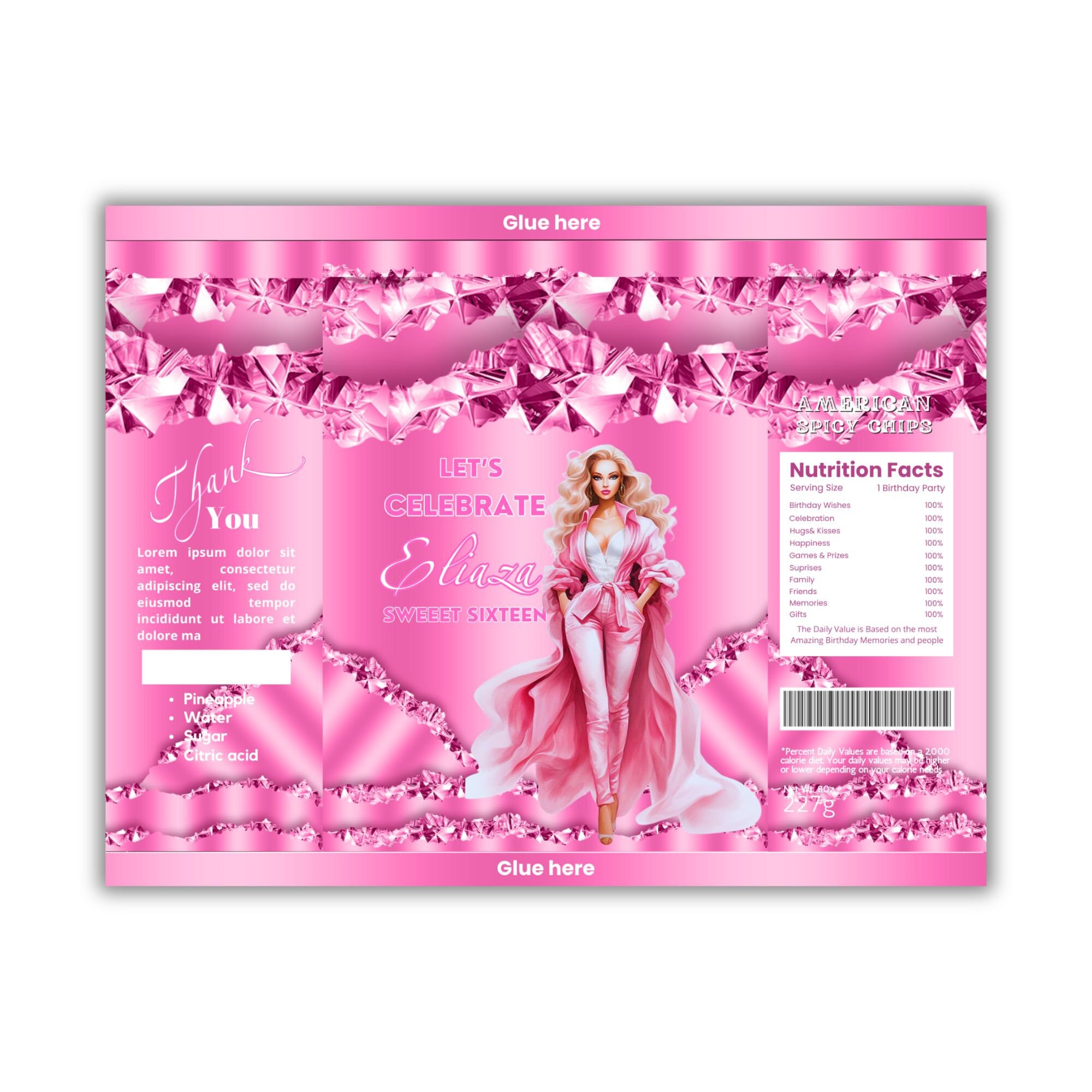 Sweet Sixteen Pink Glitter Chip Bag Template (digital Download) - Etsy