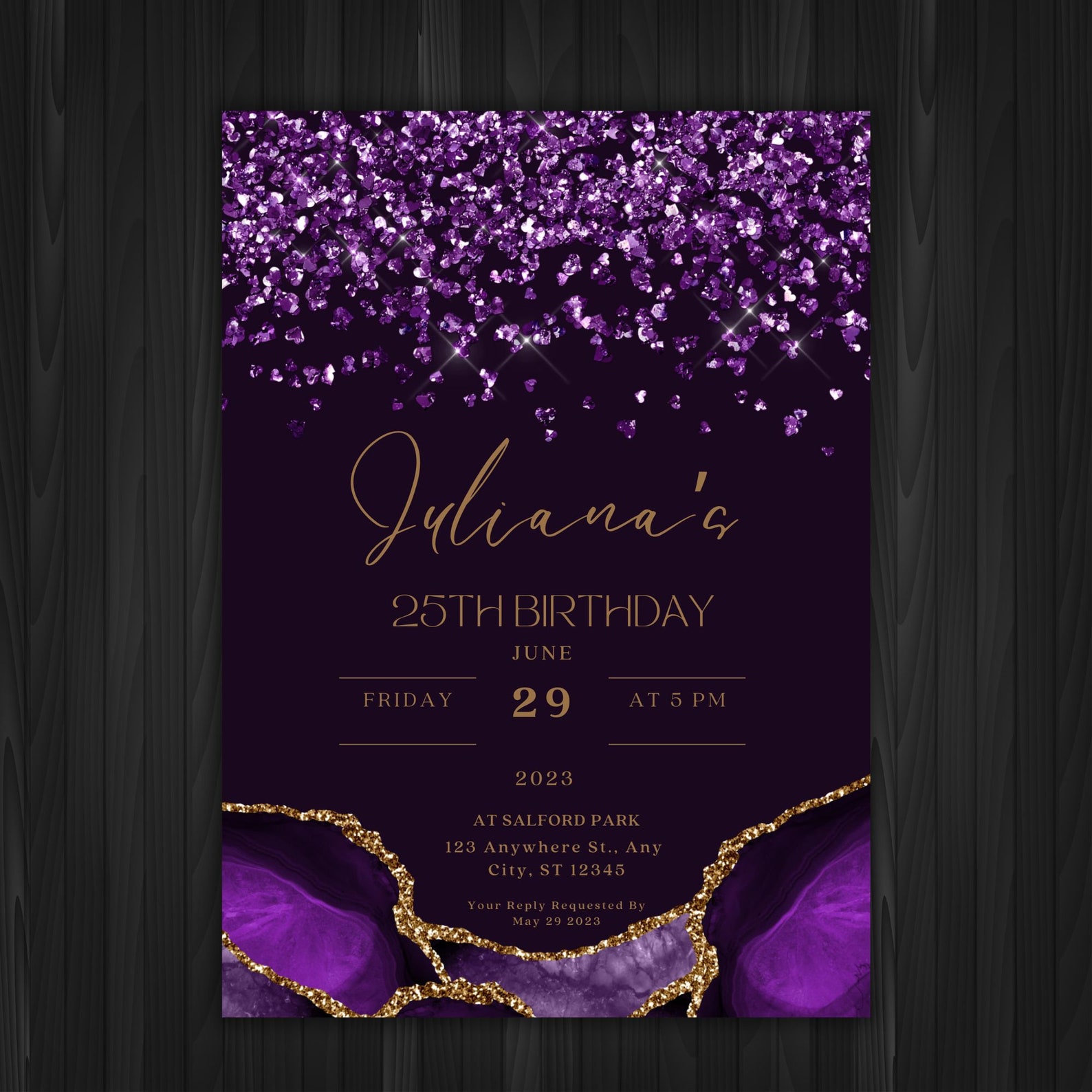 Purple Glitter Birthday Invitation, Smartphone or Printable (digital ...
