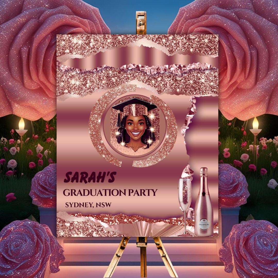 Rose Gold Graduation Welcome Sign, Graduation Sign With Glitter ...