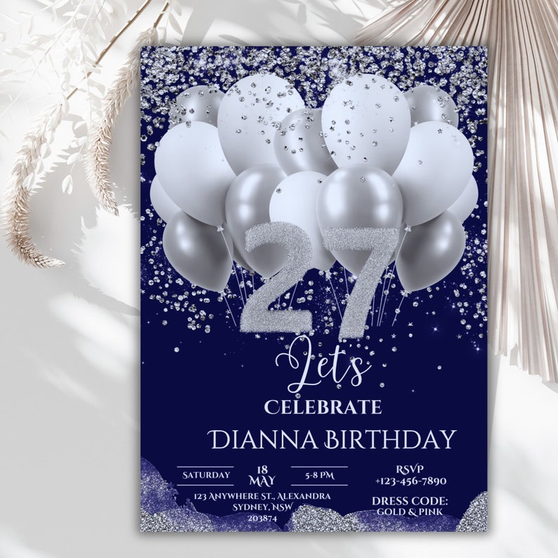 27th Birthday Invitation, Electronic 27th Birthday Invitation, 27th ...