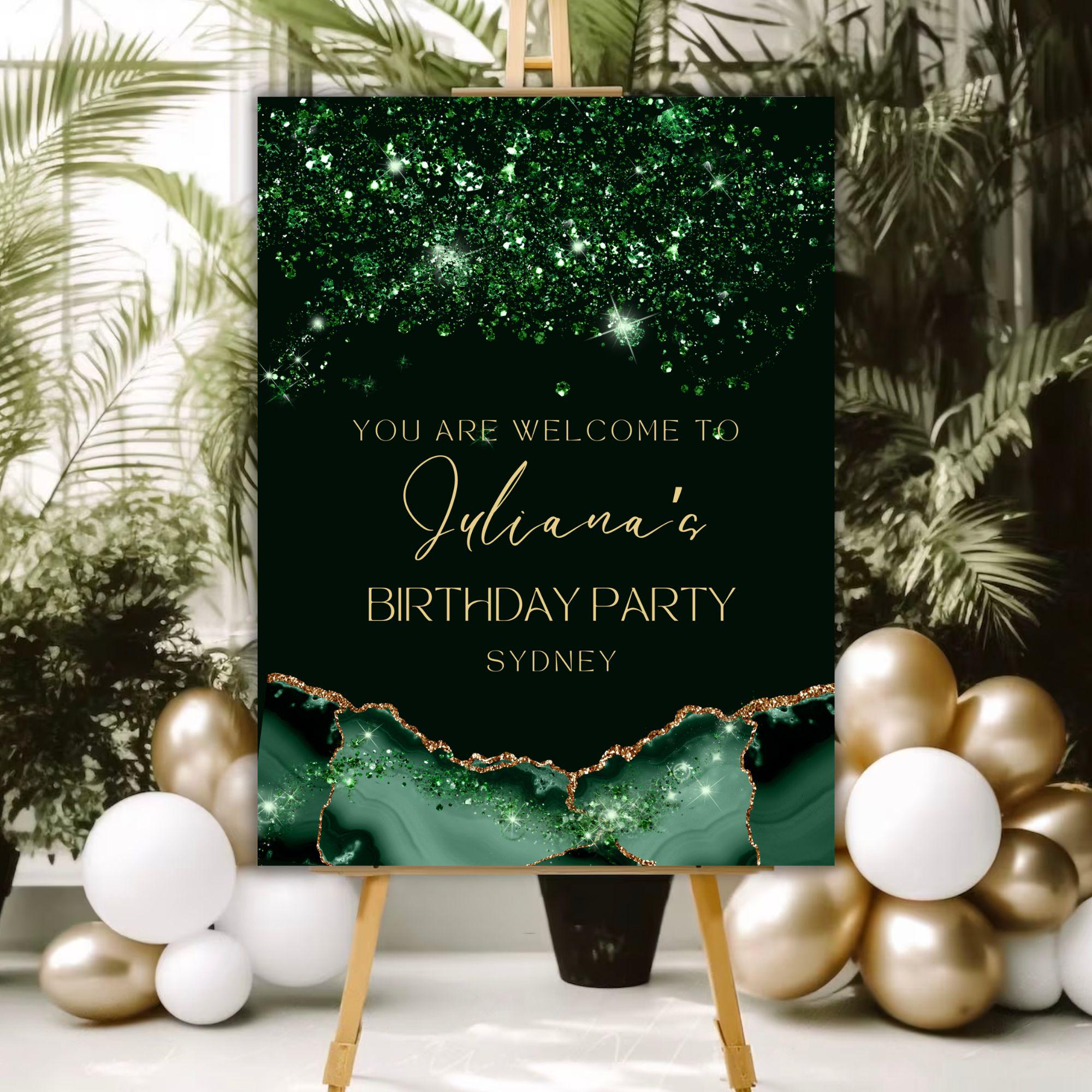 Green and Gold Welcome Sign, Digital Download Birthday Welcome Signs ...