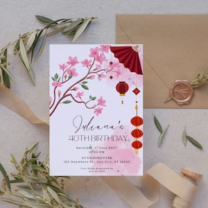Printable Japanese Invitation Set, Japanese Party Invite, Cherry ...