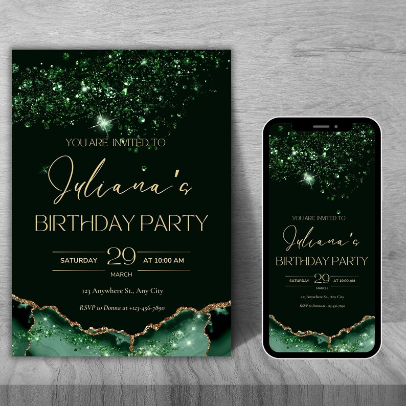80th Birthday Invitation, Green and Gold 80th Birthday Invites ...