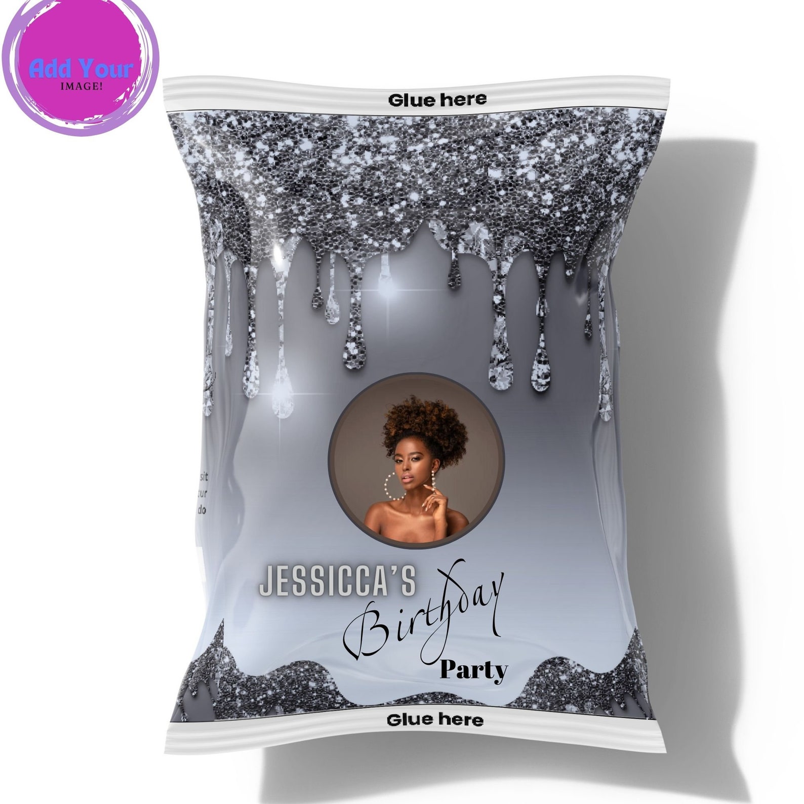 Silver Chip Bag Template Canva, Editable Birthday Design (digital ...