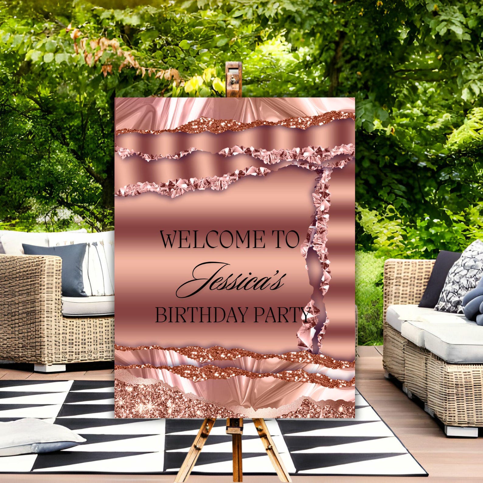 Birthday Welcome Sign Rose Gold, Printable Rose Gold Birthday Welcome ...