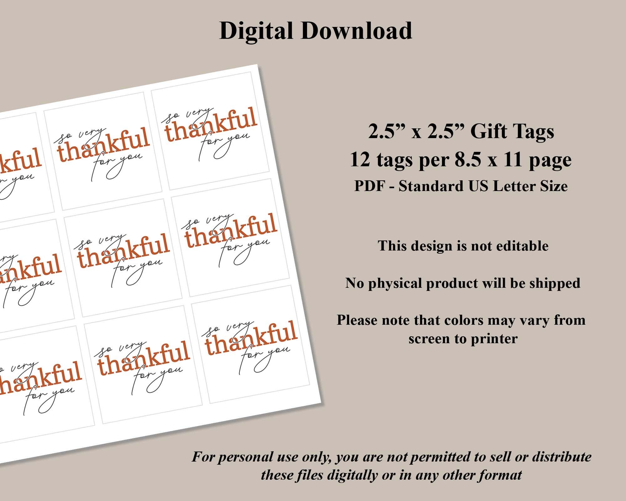 So Very Thankful for You Printable Gift Tags | Thankful for You Favor ...