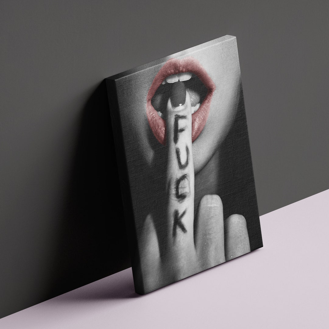 Middle Finger Pink Lips Wall Decor Feminist Canvas Poster Pink Lips