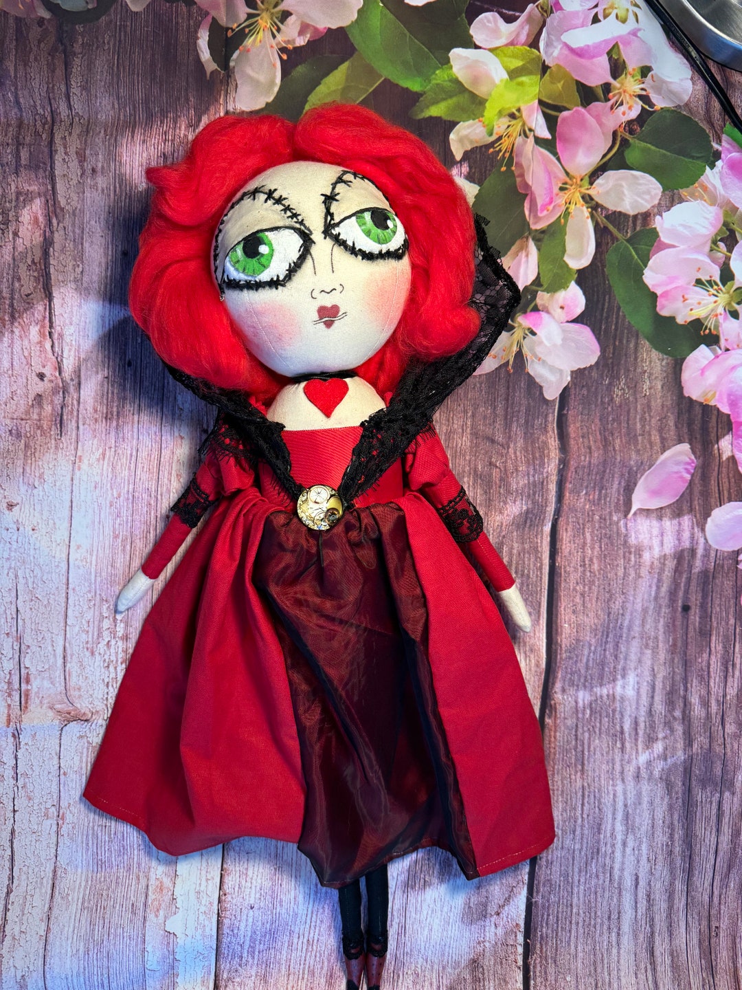 Handmade Doll, Queen of Hearts Doll.handcrafted Unique Doll, Art Doll ...