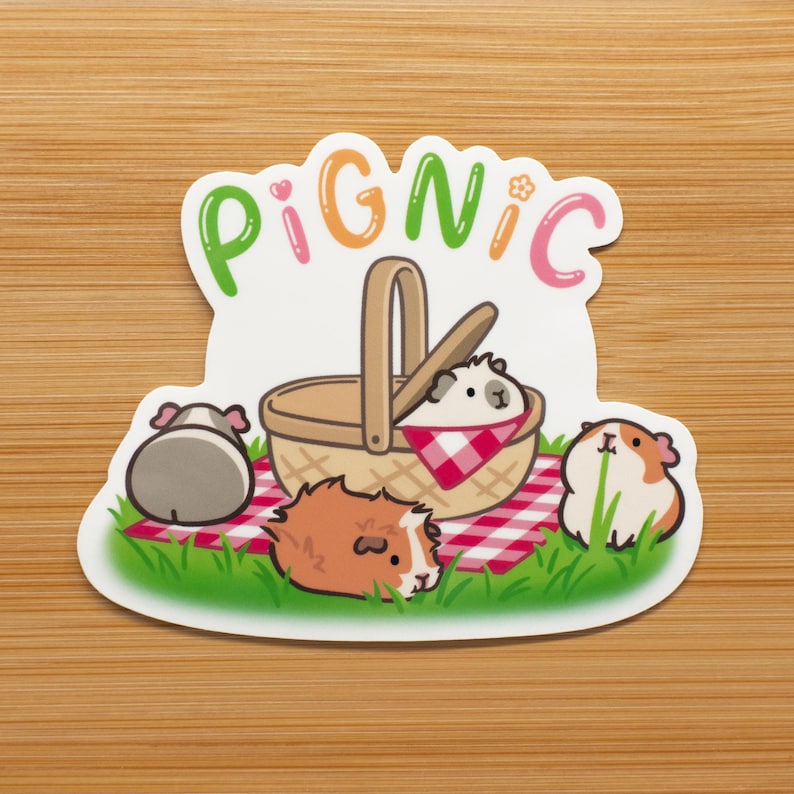Guinea Pig Picnic "pignic" Sticker | Waterproof Die Cut Sticker for ...