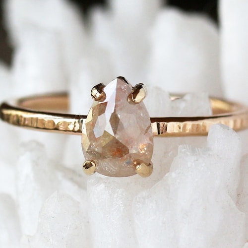 Rose Cut Pear Diamond Ring Two Diamond Unique Engagement - Etsy
