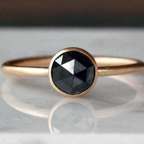 Black Diamond Stacking Ring Rose Cut Diamond in 14k Solid - Etsy