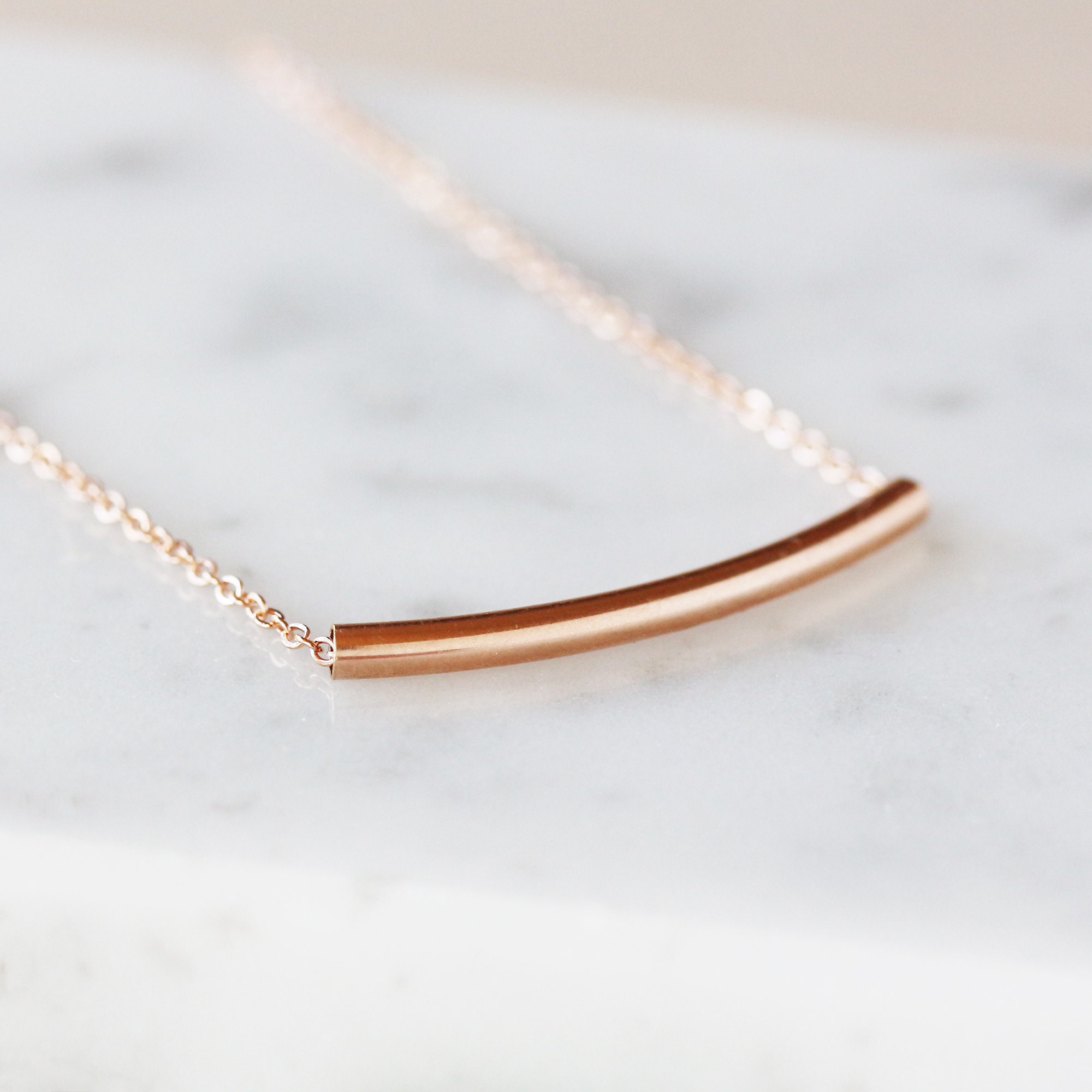 Rose Gold Bar Necklace Dainty 14k Rose Gold Fill Curved Bar | Etsy