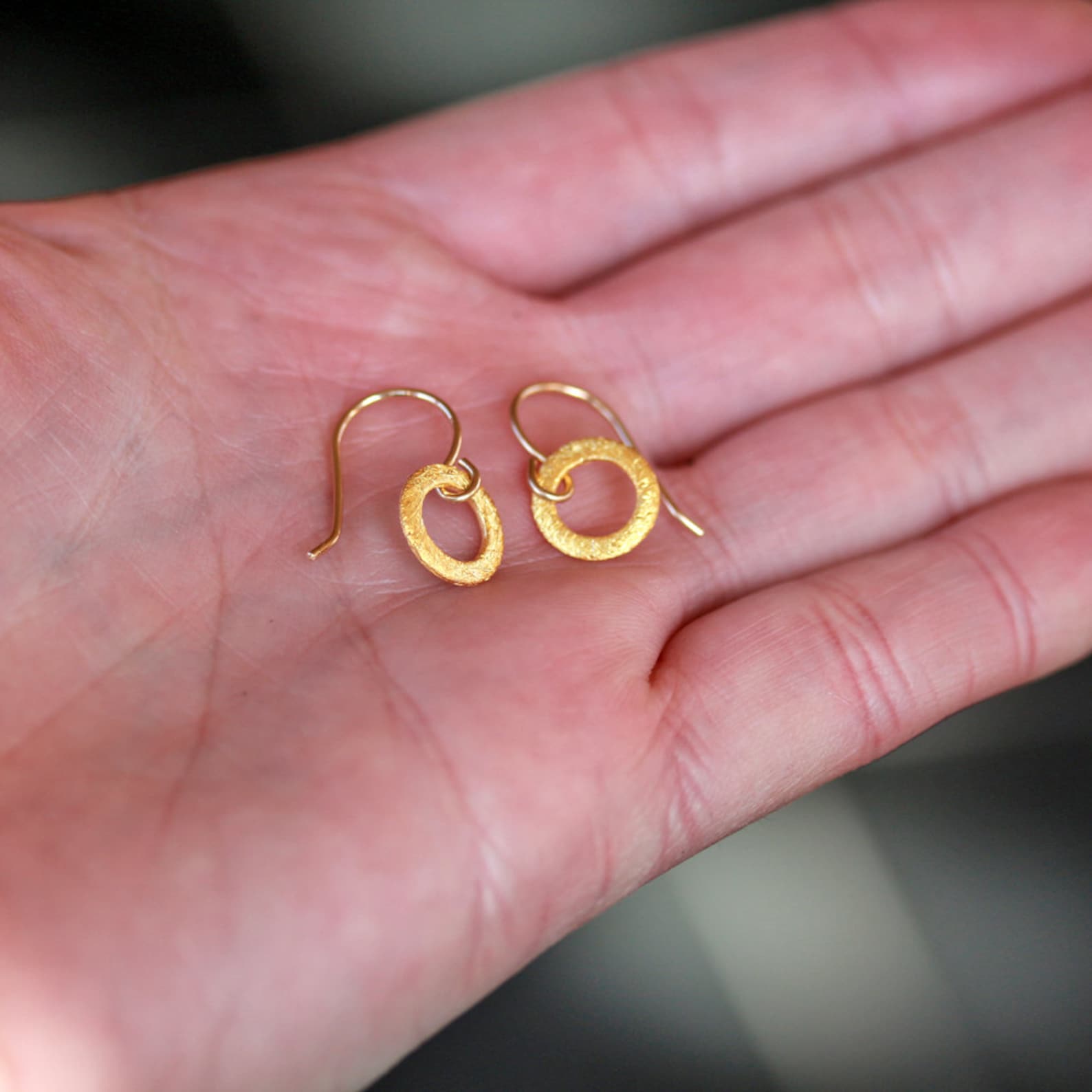 Brushed Gold Vermeil Circle Drop Earrings, Handmade Gold Filled ...