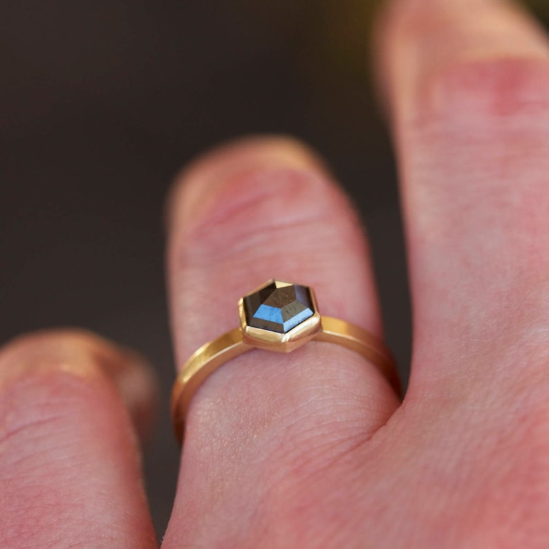 Black Diamond Hexagon Ring Rose Cut Hexagonal Diamond 18k - Etsy