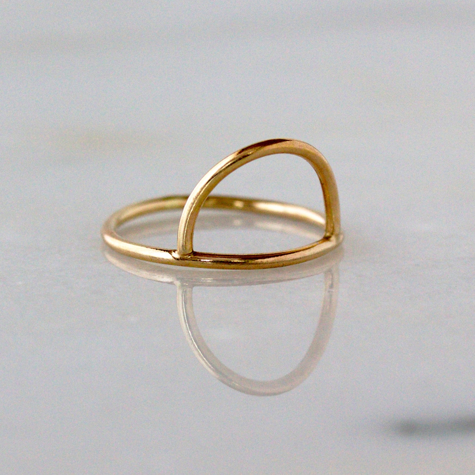 Gold Half Moon Ring Solid Gold Arc Ring 14k Yellow Gold Half - Etsy