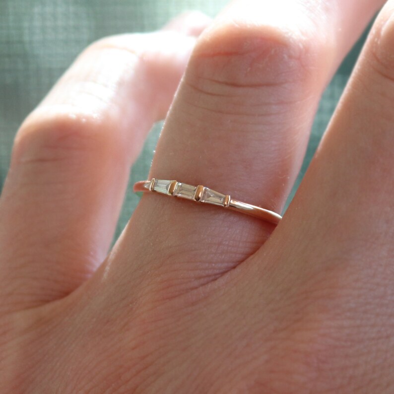 Diamond Baguette Ring Three Stone Wedding Band Stackable | Etsy