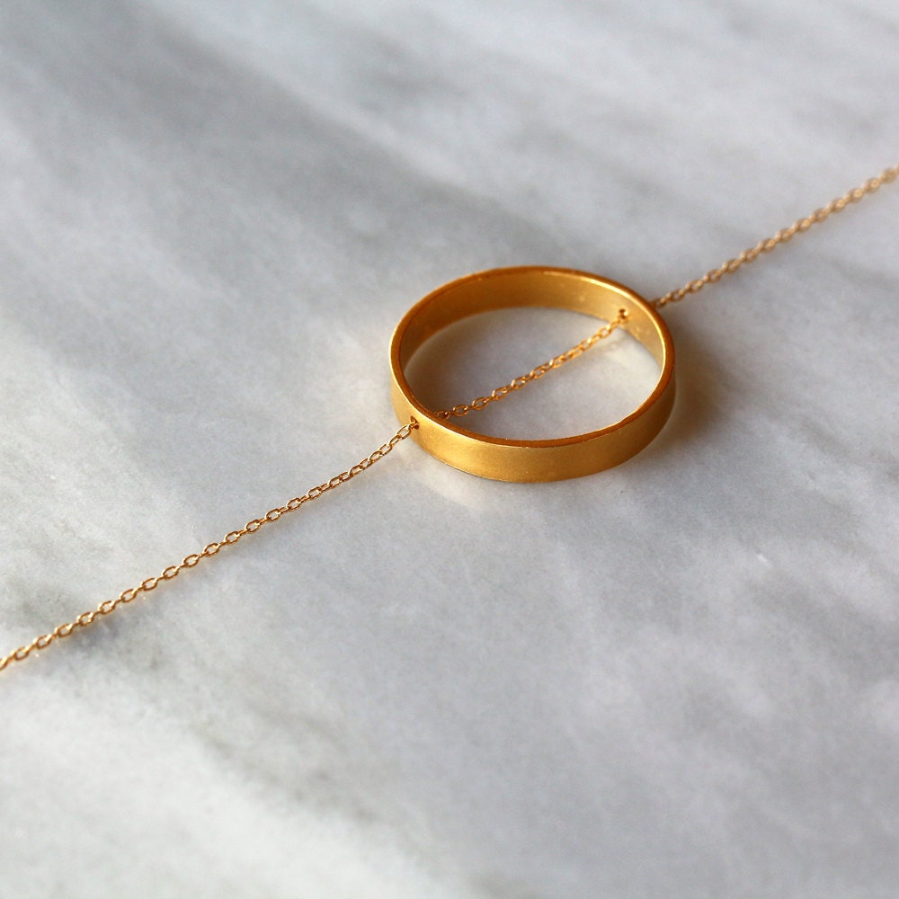 Golden Circle Necklace Large Round Pendant Geometric | Etsy