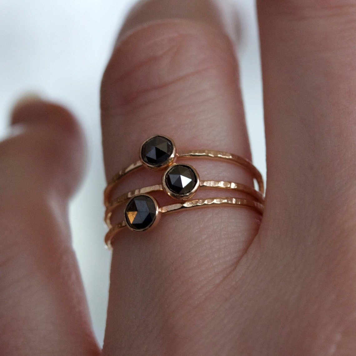 Black Diamond Stacking Ring Rose Cut Diamond in 14k Solid - Etsy