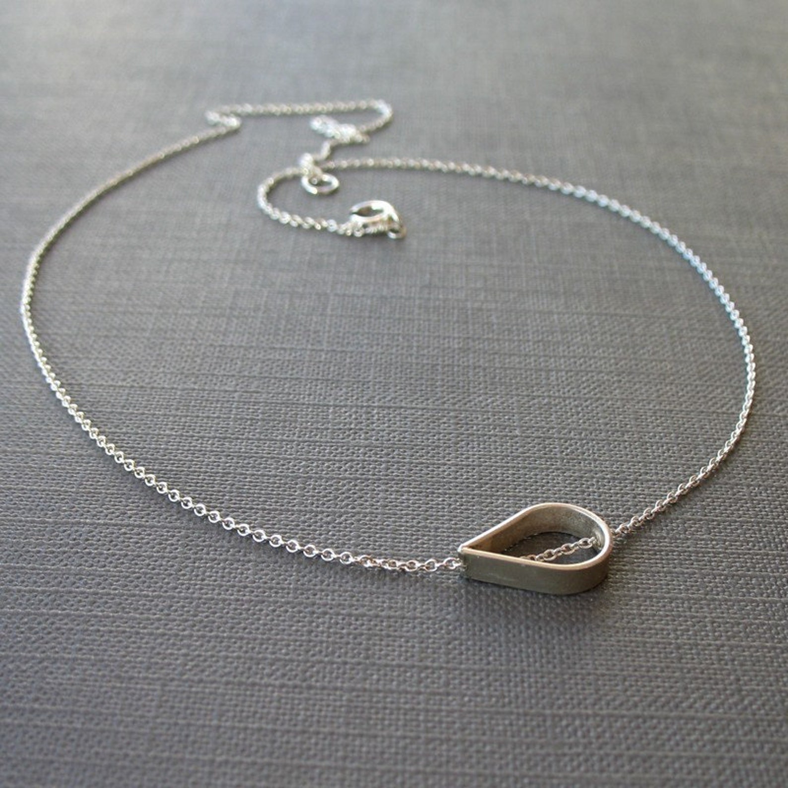 Silver Teardrop Necklace Open Teardrop Slide Simple Silver - Etsy