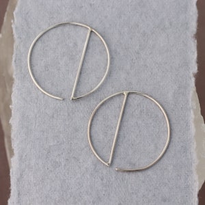 Silver Hoop Earrings, Unique Geometric Hoops, Sterling Silver Circle ...