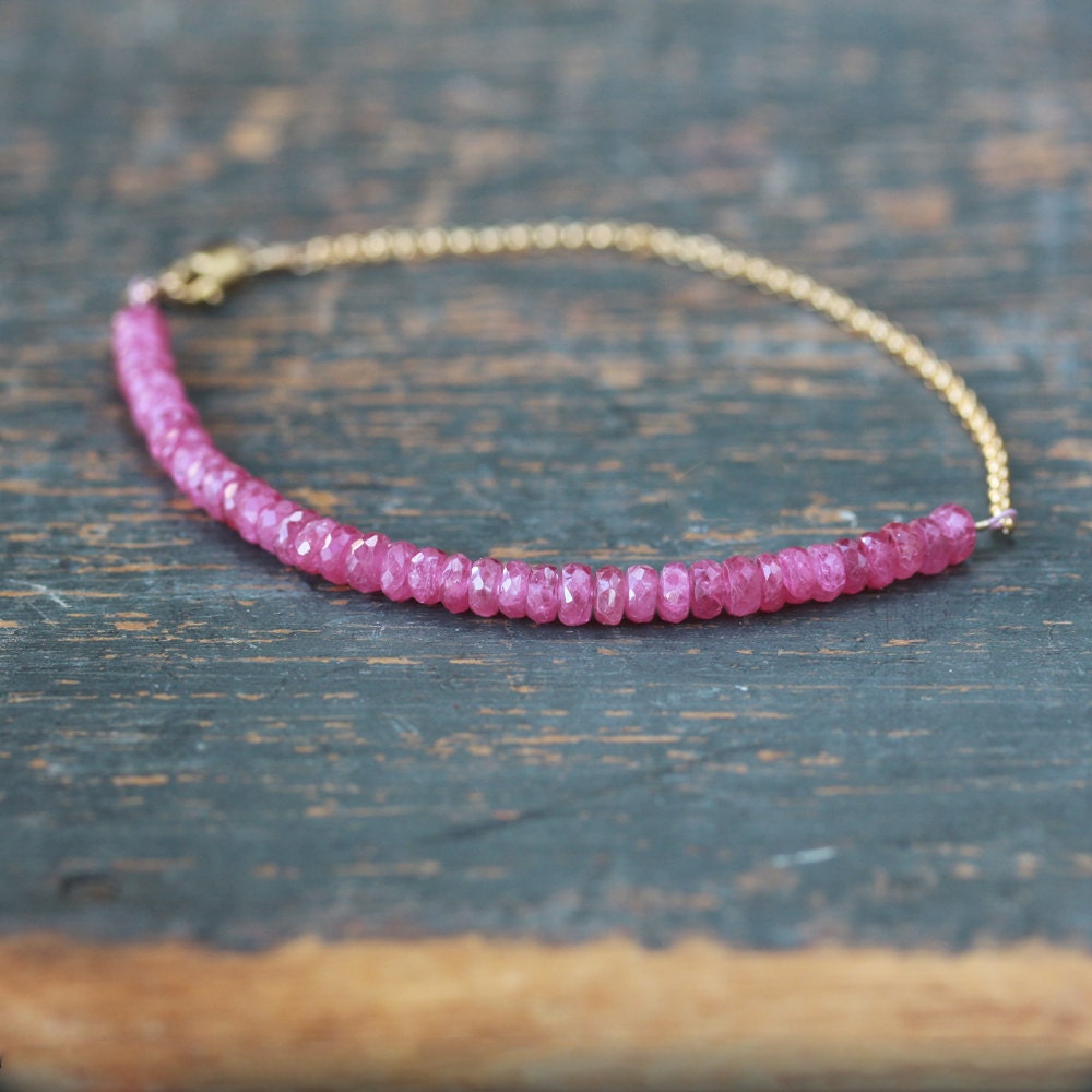 Dainty Pink Sapphire Bracelet 14k Gold Fill Chain September - Etsy