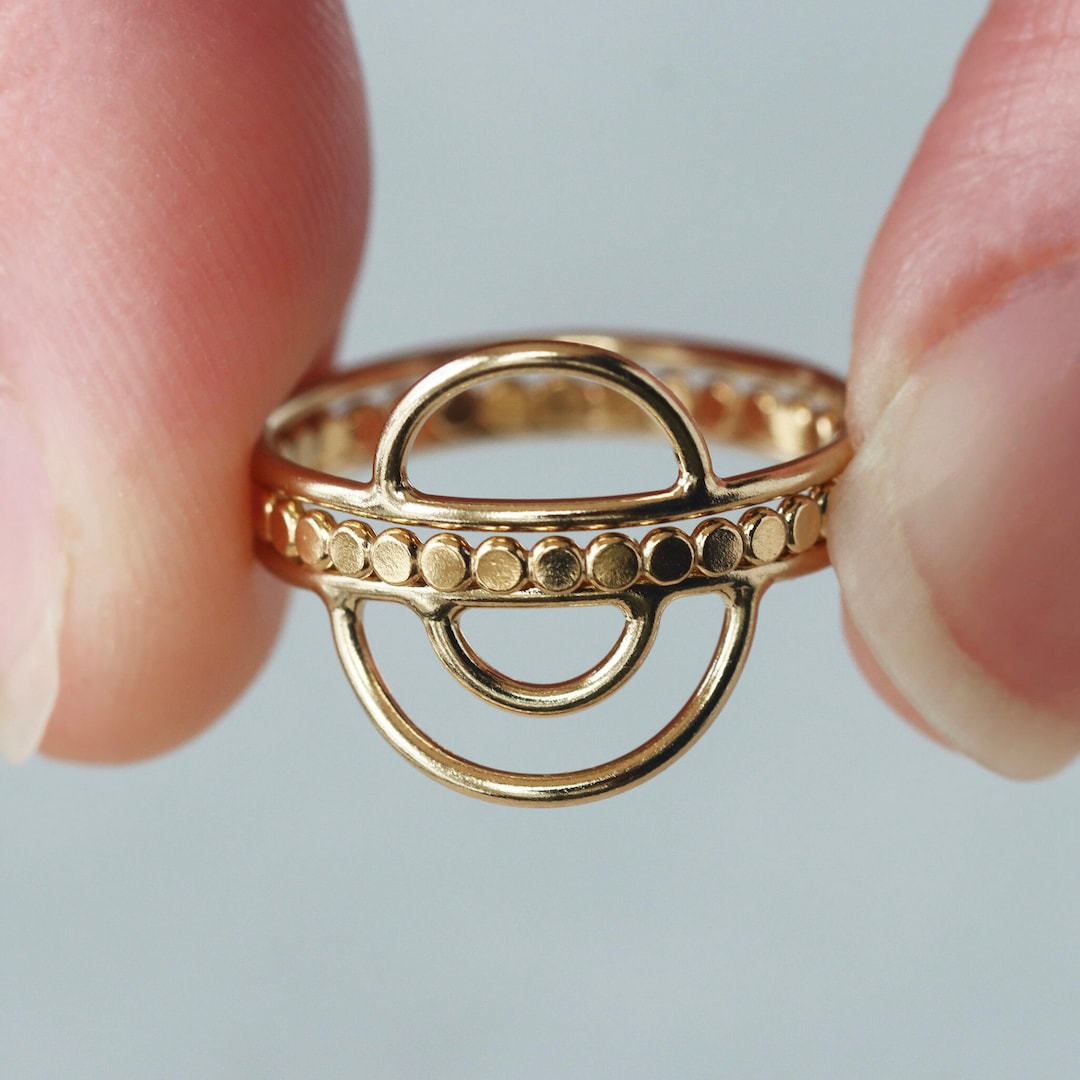 Double Arch Ring Stacking Set - Three 14k Gold Fill Rings: Rainbow Ring, Dotted Ring, Small Arch ...