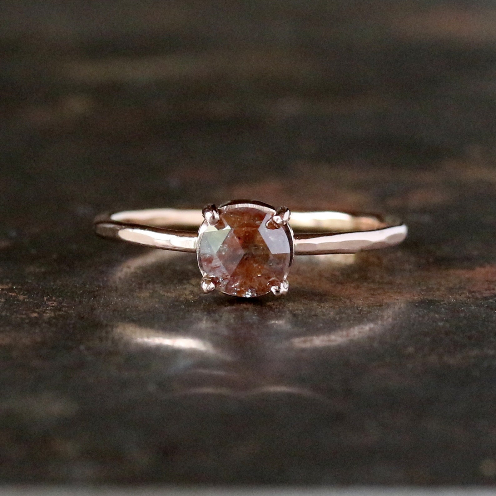 Red Diamond Ring Rustic Rose Cut Diamond 14k Rose Gold | Etsy