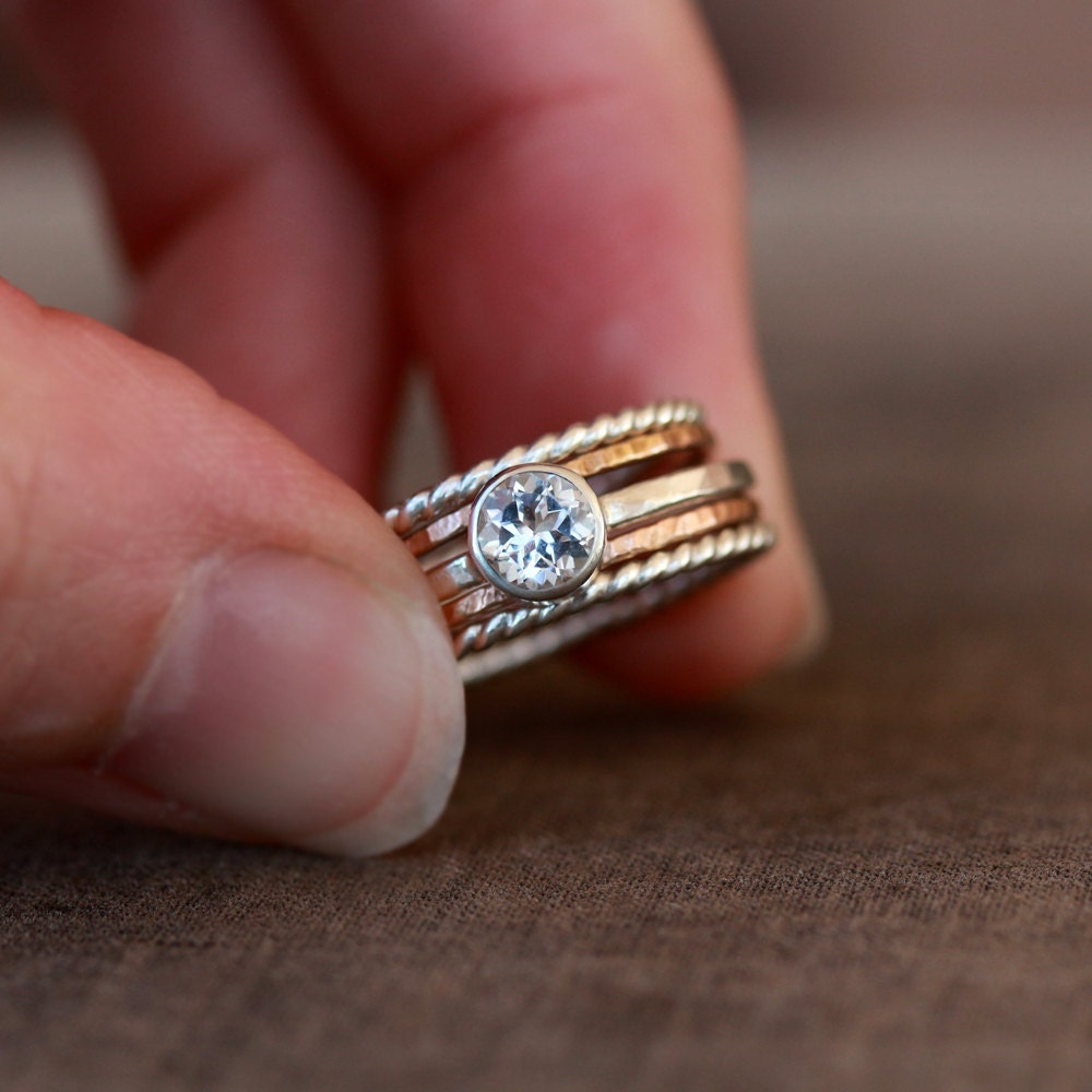 Topaz Stacking Rings Set of Five Your Choice Gemstone Blue | Etsy