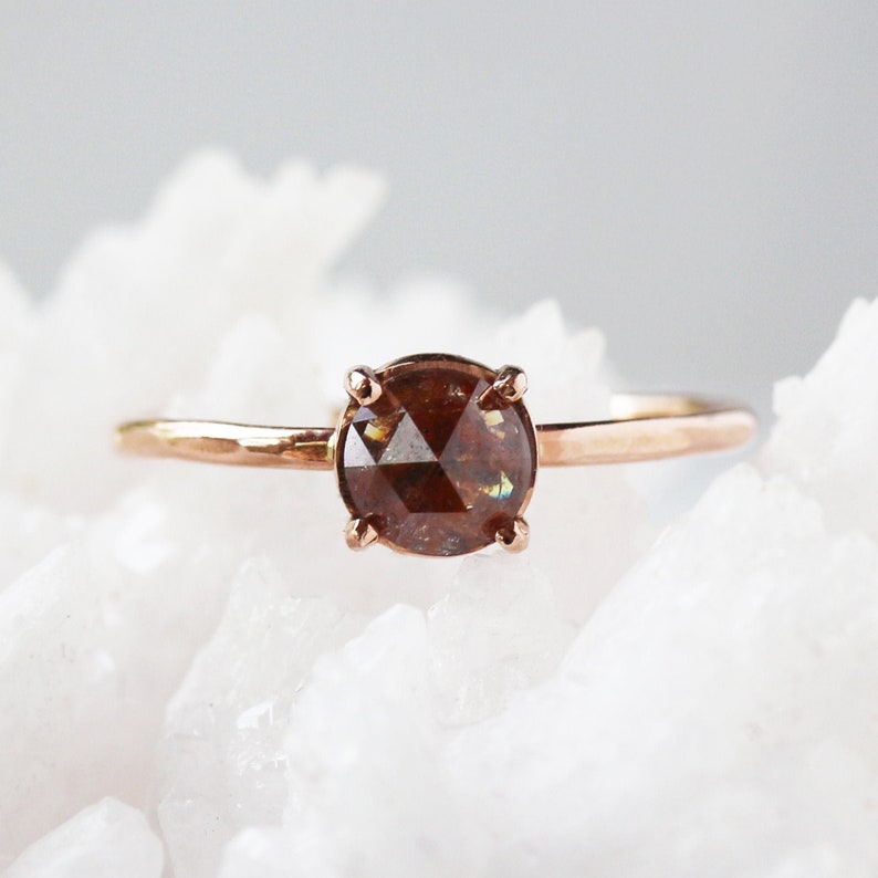 Red Diamond Ring Rustic Rose Cut Diamond 14k Rose Gold - Etsy