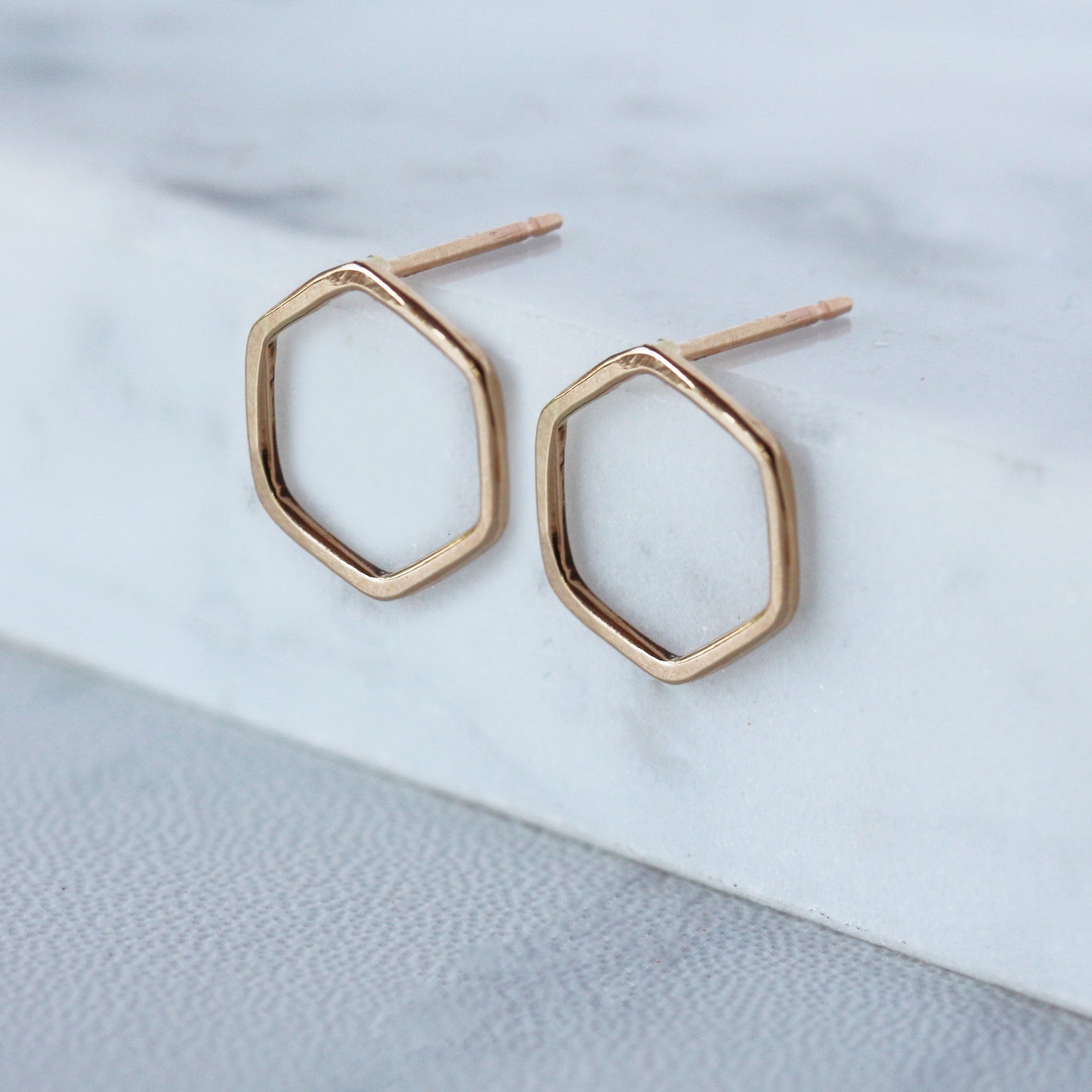 Hexagon Earrings Solid 14k Gold Hexagon Studs Geometric - Etsy