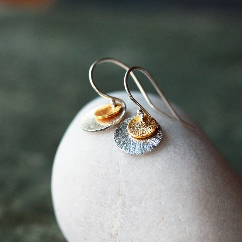 Double Disc Earrings Mixed Metal Earrings Two Sparkly Disks - Etsy